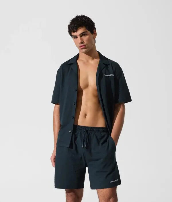 Karl Lagerfeld Checked Cotton Beach Shorts - Navy