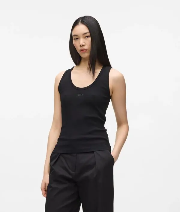 Karl Lagerfeld Signature Embroidery Tank Top - Black
