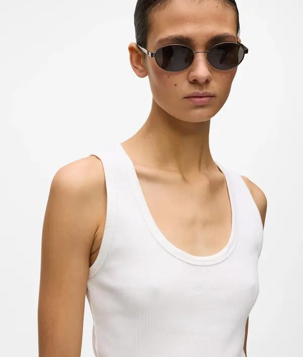 Karl Lagerfeld Signature Embroidery Tank Top - White