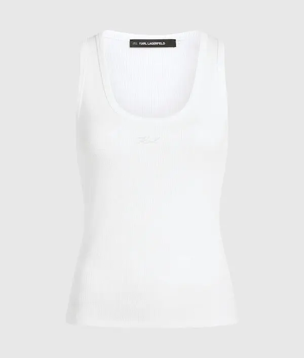 Karl Lagerfeld Signature Embroidery Tank Top - White