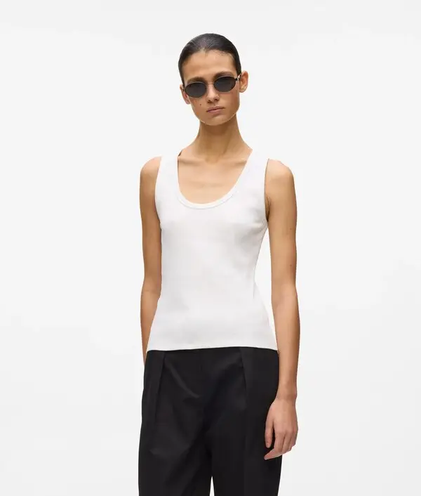 Karl Lagerfeld Signature Embroidery Tank Top - White