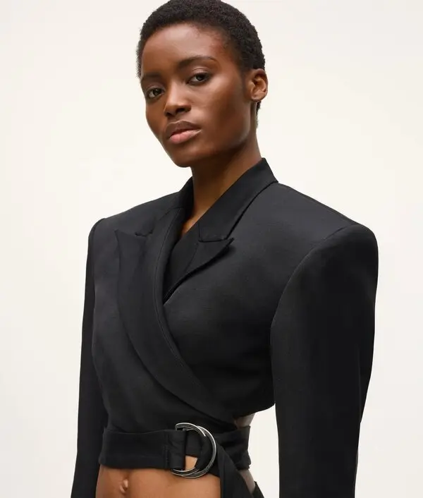Karl Lagerfeld Cropped Wrap Blazer With D-ring Belt