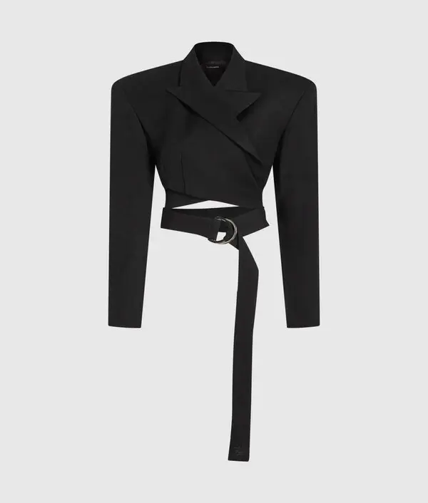 Karl Lagerfeld Cropped Wrap Blazer With D-ring Belt