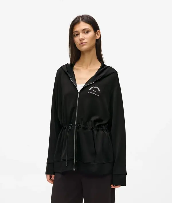 Karl Lagerfeld Rue St-guillaume Zip-up Hoodie With Drawstring Waist - Black