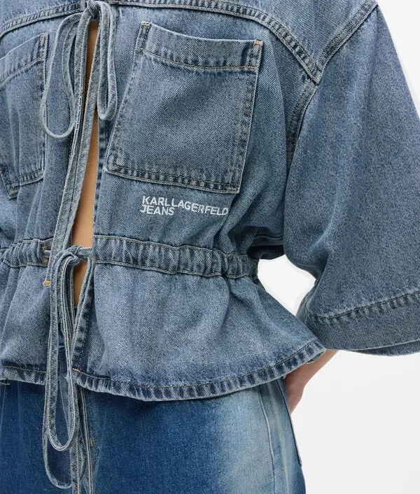 KL JEANS Short-sleeved Tie-front Denim Shirt