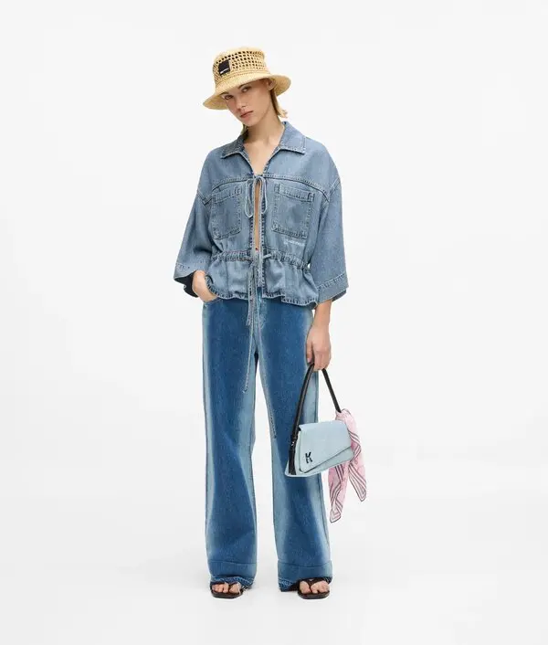 KL JEANS Short-sleeved Tie-front Denim Shirt