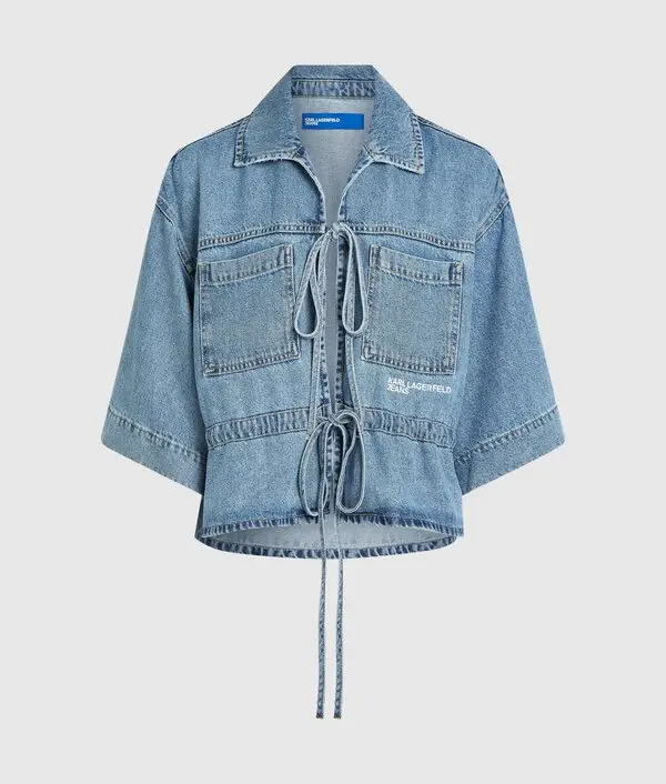 KL JEANS Short-sleeved Tie-front Denim Shirt