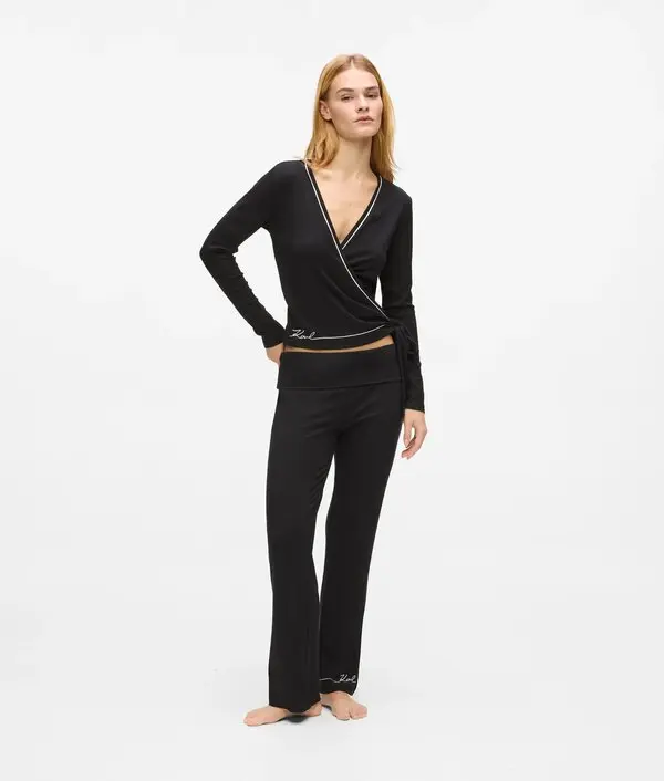 Karl Lagerfeld Signature Loungewear Flared Pants - Black