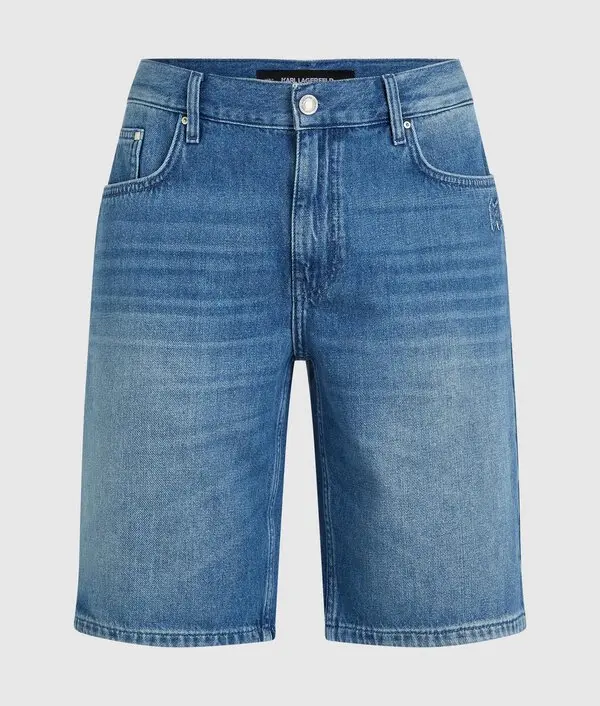 Karl Lagerfeld Straight Denim Shorts - Washed Light Blue