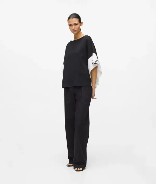 Karl Lagerfeld Wide Sleeve Top With Embroidered Logo