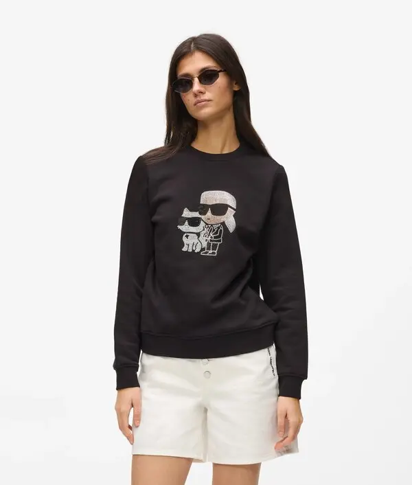 Karl Lagerfeld Ikon Rhinestone Karl & Choupette Sweatshirt - Black