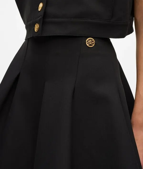 Karl Lagerfeld Flared Mini Skirt With Pleats And Logo Charm