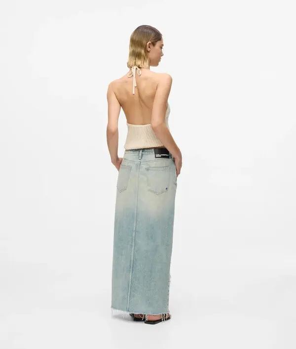 KL JEANS Distressed Denim Maxi Skirt