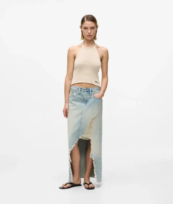 KL JEANS Distressed Denim Maxi Skirt