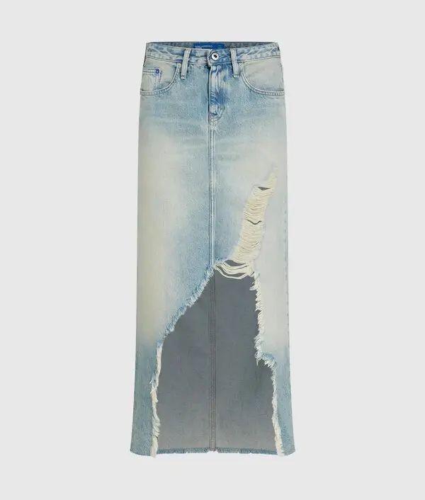 KL JEANS Distressed Denim Maxi Skirt