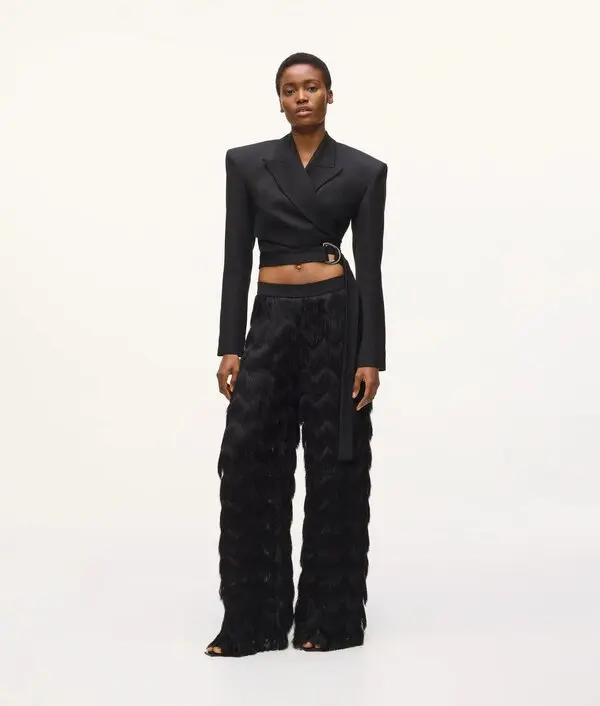 Karl Lagerfeld Wide-leg Fringed Pants - Black