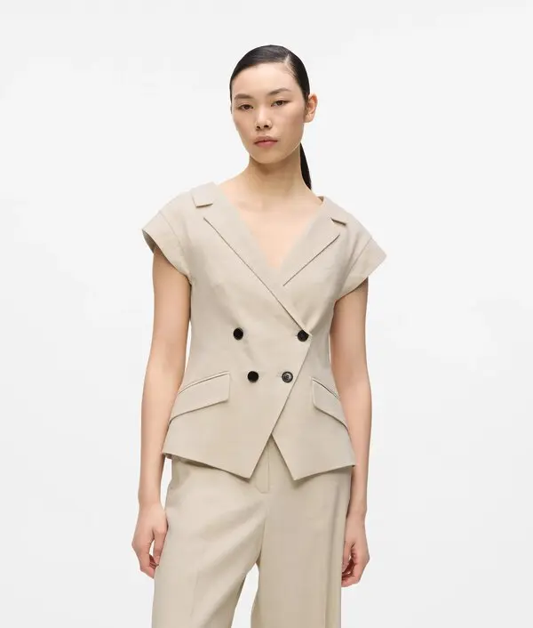 Karl Lagerfeld Cap-sleeved Double-breasted Blazer - Safari