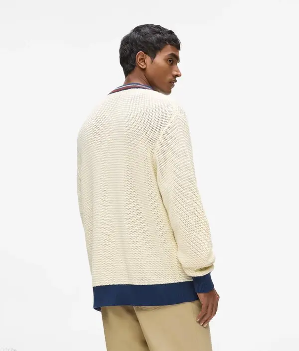 Karl Lagerfeld Ikon Textured Cardigan With Nautical Stripes
