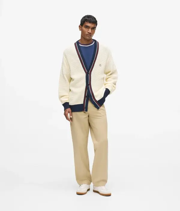 Karl Lagerfeld Ikon Textured Cardigan With Nautical Stripes