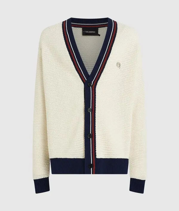 Karl Lagerfeld Ikon Textured Cardigan With Nautical Stripes