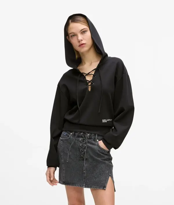 KL JEANS Lace-up Hoodie - Black