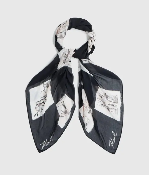 Karl Lagerfeld K/ballet Checked Modal Blend Scarf - Sketch Checkerboard All Over Print