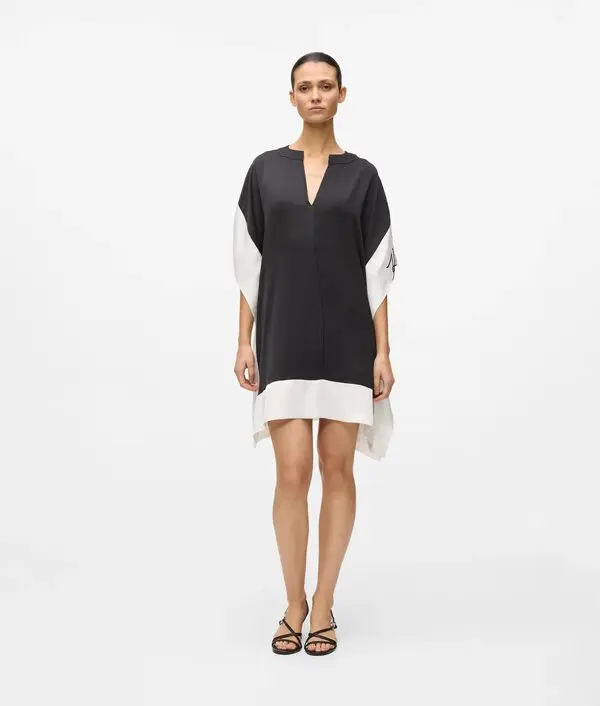 Karl Lagerfeld Wide Sleeve Contrast Hem Dress - White/black