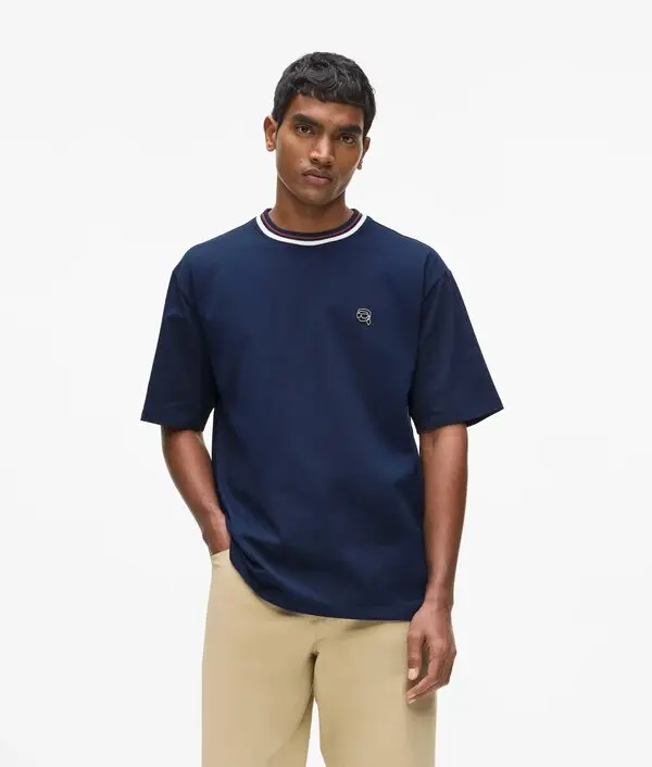 Karl Lagerfeld Ikon Striped Neck T-shirt - Medieval Blue