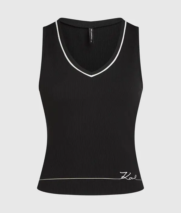Karl Lagerfeld Signature Logo Ribbed Tank Top