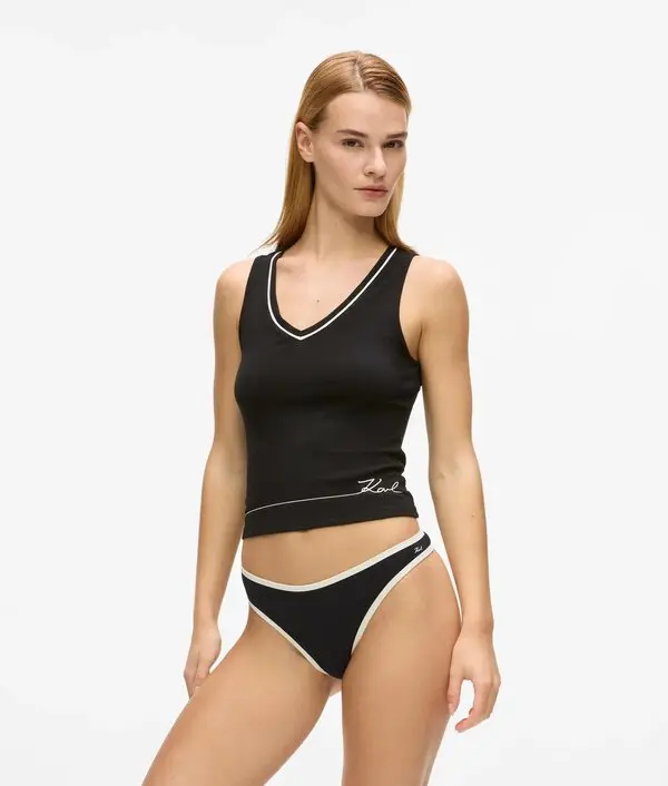 Karl Lagerfeld Signature Logo Ribbed Tank Top - Black