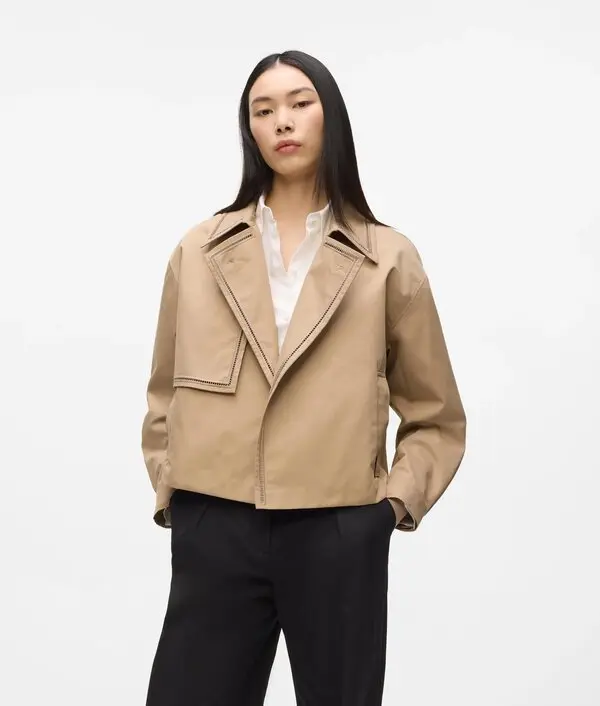 Karl Lagerfeld Embroidered Short Trench Coat - Nougat