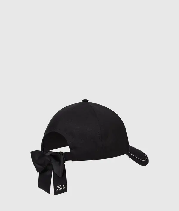 Karl Lagerfeld K/signature Rhinestone Baseball Cap With Bow Detail