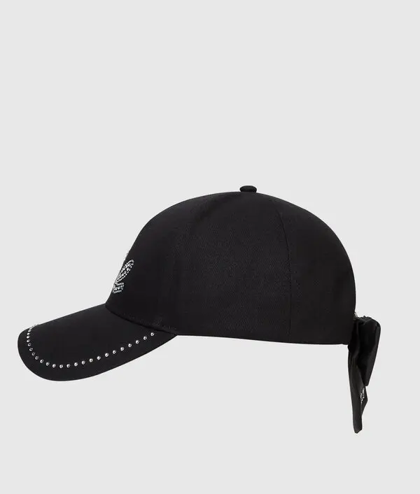 Karl Lagerfeld K/signature Rhinestone Baseball Cap With Bow Detail