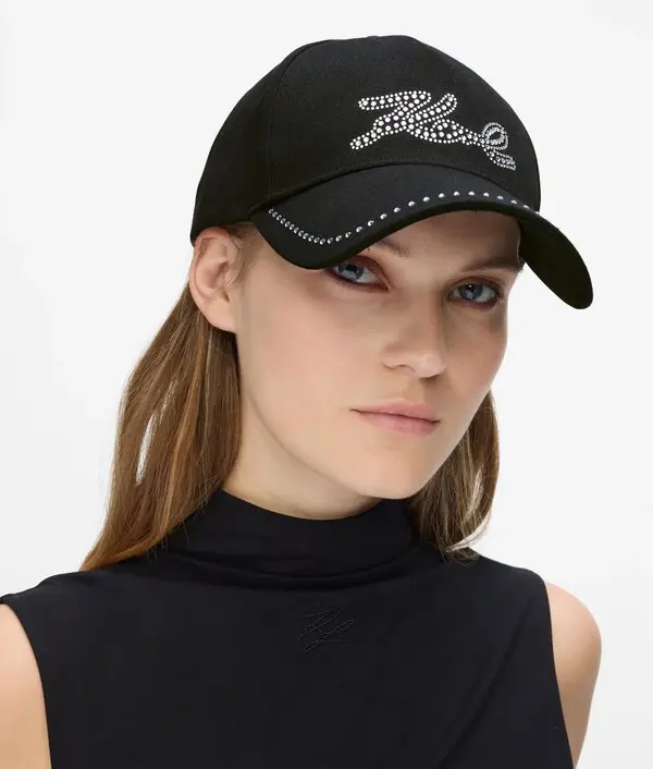 Karl Lagerfeld K/signature Rhinestone Baseball Cap With Bow Detail
