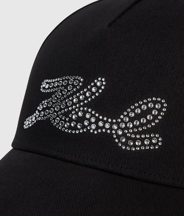 Karl Lagerfeld K/signature Rhinestone Baseball Cap With Bow Detail