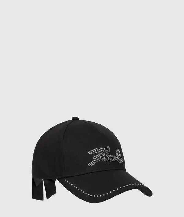 Karl Lagerfeld K/signature Rhinestone Baseball Cap With Bow Detail - Black