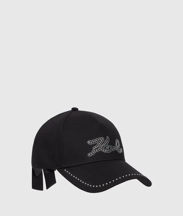 Karl Lagerfeld K/signature Rhinestone Baseball Cap With Bow Detail - Black