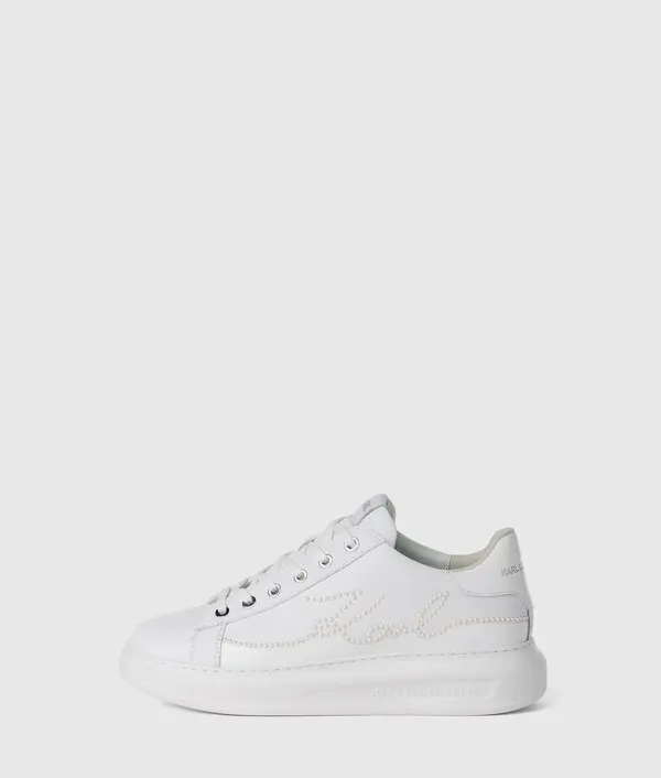 Karl Lagerfeld Kapri Faux-pearl Signature Lace-up Sneakers - White