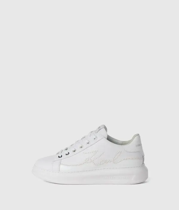 Karl Lagerfeld Kapri Faux-pearl Signature Lace-up Sneakers - White