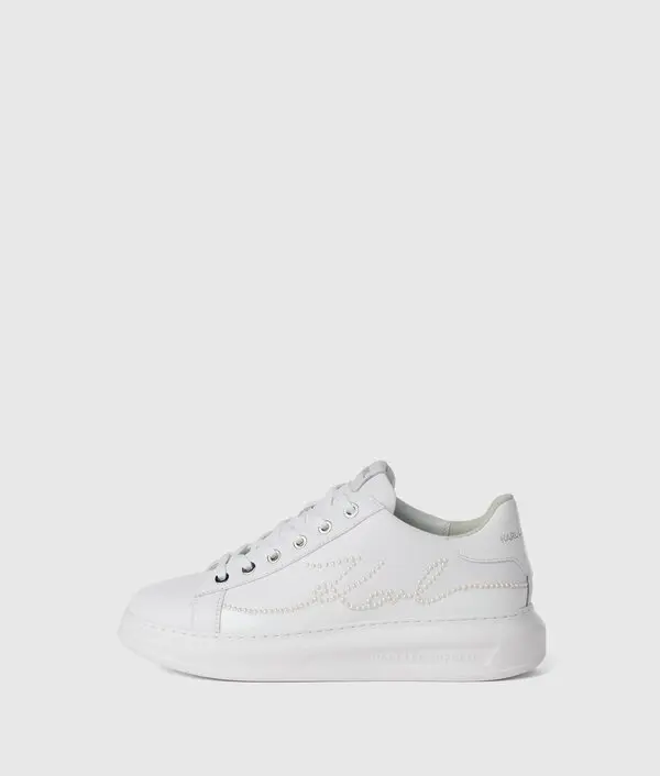 Karl Lagerfeld Kapri Faux-pearl Signature Lace-up Sneakers - White