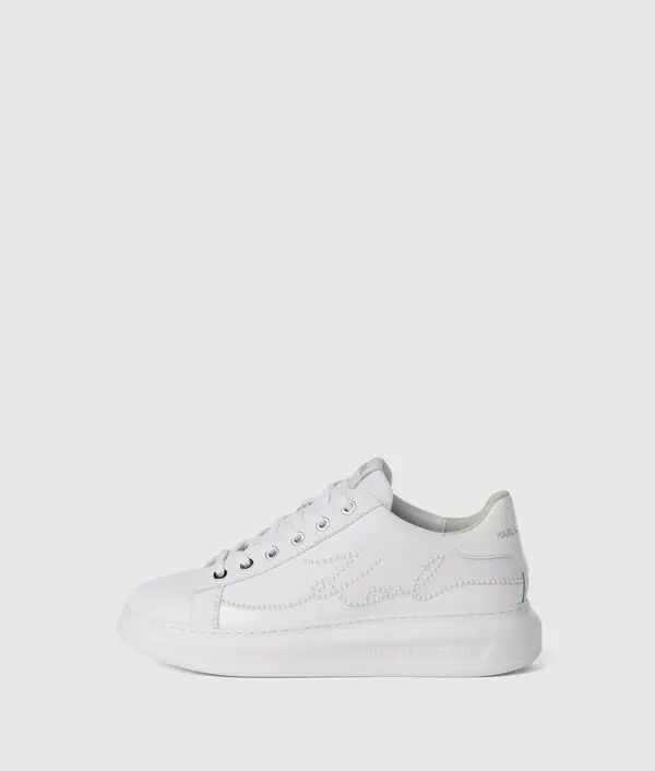 Karl Lagerfeld Kapri Faux-pearl Signature Lace-up Sneakers - White