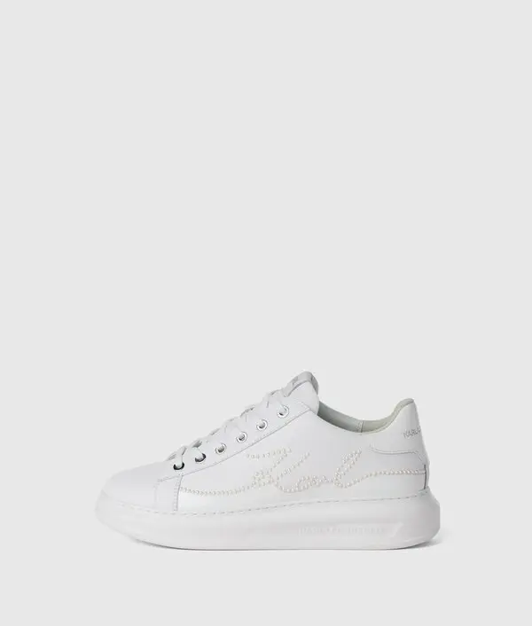 Karl Lagerfeld Kapri Faux-pearl Signature Lace-up Sneakers - White