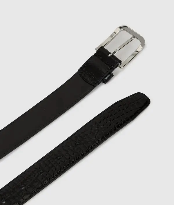 KL JEANS Croc-effect Leather Belt With Branded Buckle