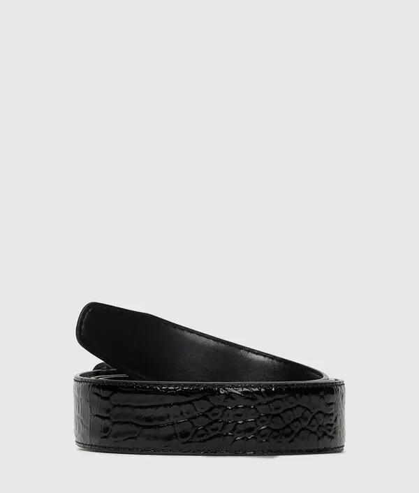KL JEANS Croc-effect Leather Belt With Branded Buckle