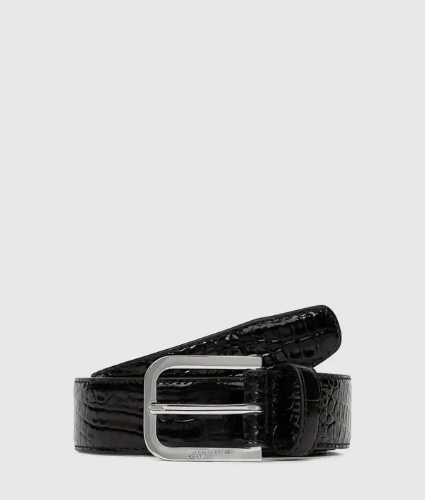 KL JEANS Croc-effect Leather Belt With Branded Buckle - Black