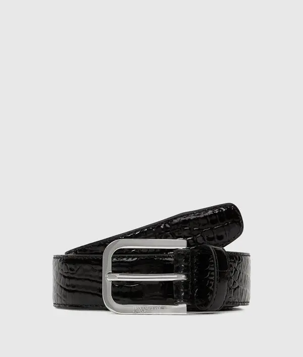 KL JEANS Croc-effect Leather Belt With Branded Buckle - Black