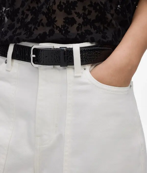 KL JEANS Croc-effect Leather Belt With Branded Buckle