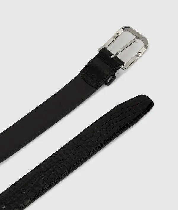 KL JEANS Croc-effect Leather Belt With Branded Buckle