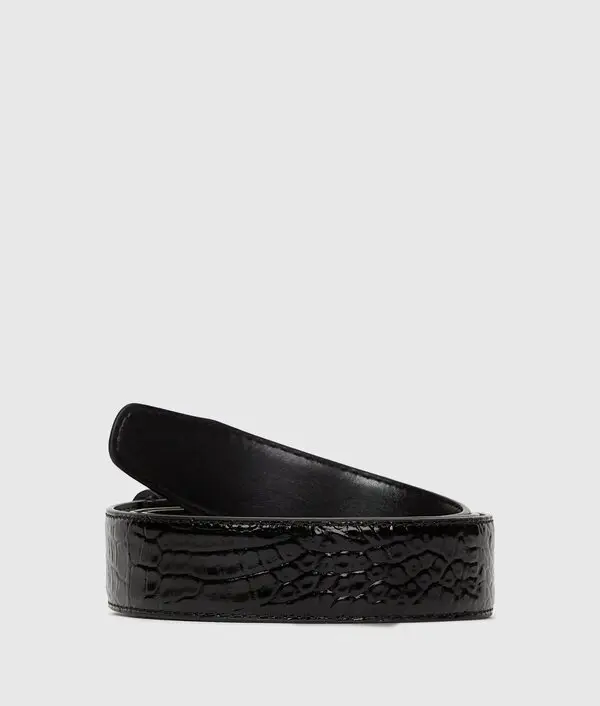 KL JEANS Croc-effect Leather Belt With Branded Buckle