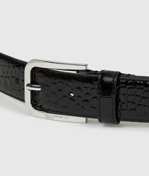KL JEANS Croc-effect Leather Belt With Branded Buckle